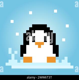 8 bit pixels penguin. Animals for game assets and cross stitch patterns in vector illustrations ...