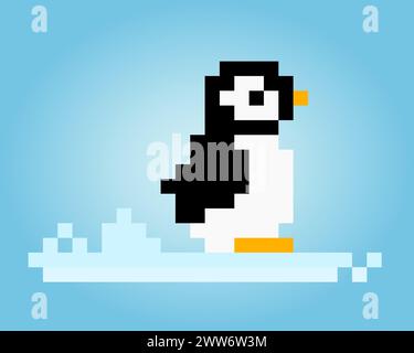 8 bit pixels penguin. Animals for game assets and cross stitch patterns ...