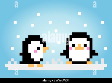 8 bit pixels penguin. Animals for game assets and cross stitch patterns ...