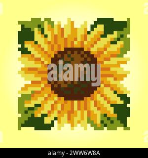 8 bit pixel of sunflower, Plant pixel for game assets and cross stitch ...
