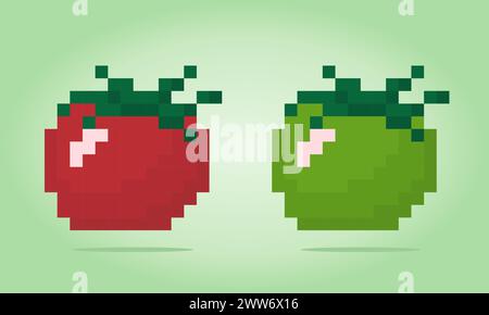 8 bit pixel tomato. Vegetables in vector illustrations for game assets ...
