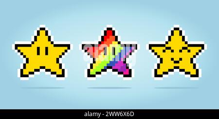 8 bit pixel of adorable star and love, for game assets and cross stitch ...