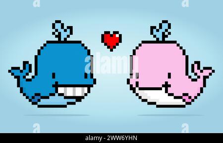 8 bit pixel of whale. Animals pixel in Vector Illustrations for Game ...