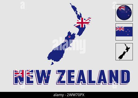 New Zealand flag and map in a vector graphic Stock Vector Image & Art ...