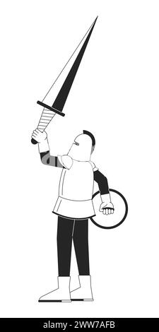 Armored knight raising up sword 2D linear cartoon character Stock ...