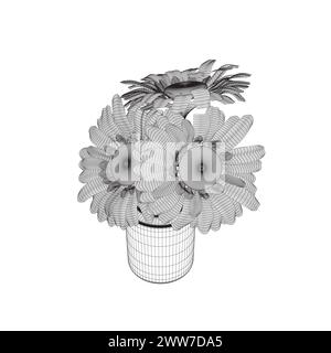 Wireframe Flowers in vase doodle illustration including floral bouquet ...