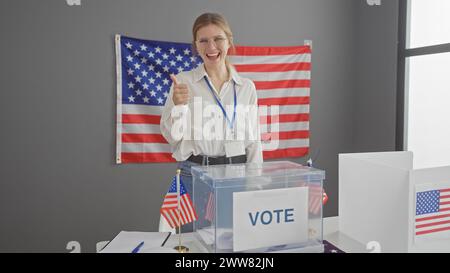 Young american voter woman smiling happy holding vote at electoral ...