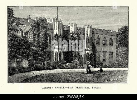 Vintage illustration of Cardiff Castle, 1870s, 19th Century, a medieval ...