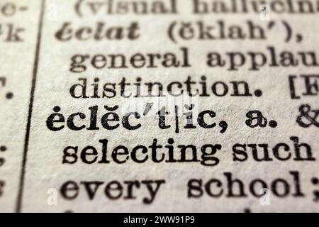 Word eclectic on dictionary page, macro close-up Stock Photo - Alamy