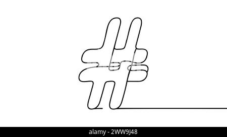 Hashtag symbol. One line continuous Hashtag. Line art, outline, single ...