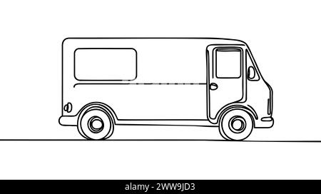 Cargo van continuous one line drawing. Logistics, conveyance service ...