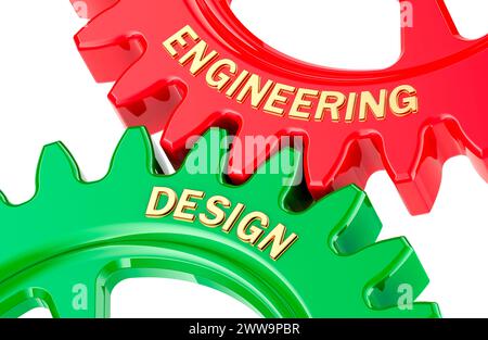 Industrial Design concept with colored gearwheels. 3D rendering ...