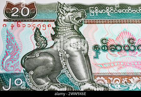 Chinthe lion burmese stylized symbol leograph on Myanmar Kyat currency ...