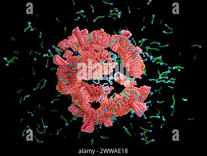 Conceptual illustration of RNA (ribonucleic acid) obelisks (yellow) and ...