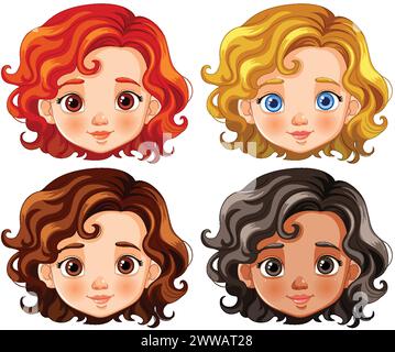 Four cartoon faces with different hair colors Stock Vector Image & Art ...