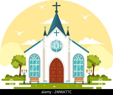 Cathedral Catholic Church Building Vector Illustration With ...