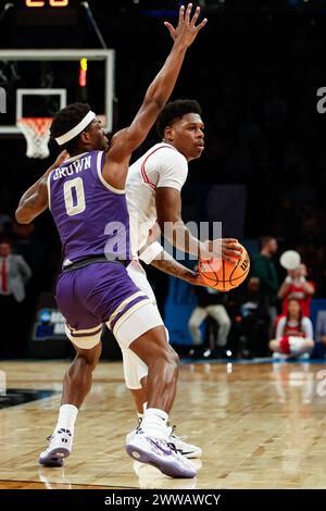 James Madison guard Xavier Brown (1) drives to the basket against ...