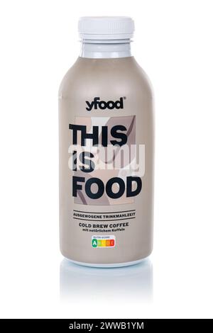 Cold brew coffee in the drinking glass on the black background ...