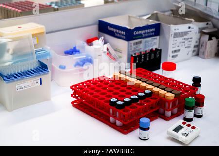 Technical platform of the Inovie 34 laboratory . Loading sample tubes into the DXH 900 automaton ...