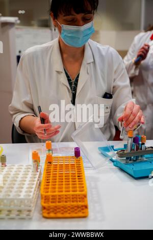 Technical platform of the Inovie 34 laboratory . Loading sample tubes into the DXH 900 automaton ...