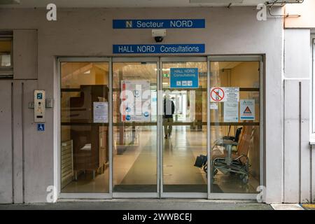 North Hall consultation entrance to a hospital center. Hospital ...