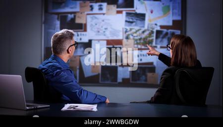 Two Private Detectives Searching Crime Investigation Board Stock Photo ...