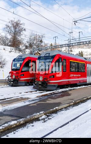 Filisur, Switzerland - January 10, 2024: Rhaetian Railway Train At The ...