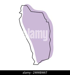 Dominica country simplified map. Violet silhouette with thin black ...