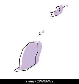 Grenada country simplified map. Violet silhouette with thin black ...