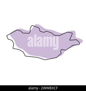 Mongolia country simplified map. Violet silhouette with thin black ...
