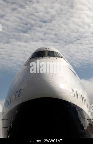 Front of Boeing 747 Negus, static display at Cotswold airport, EGBP. G ...