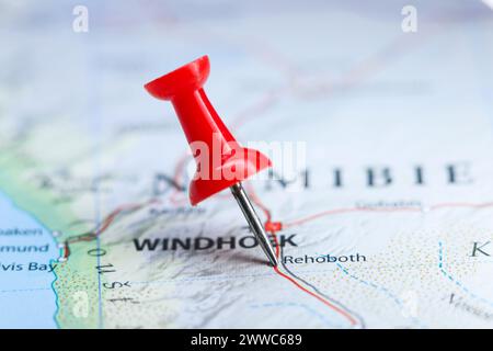red pin needle into rehoboth city of namibia political map Stock Photo ...
