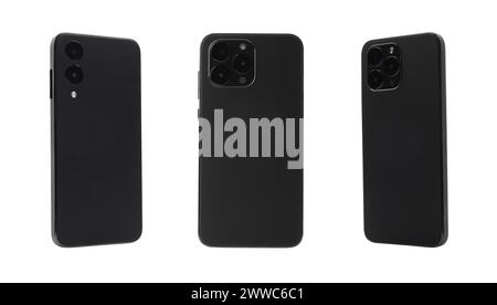 Smartphones isolated on white, collage of photos Stock Photo - Alamy