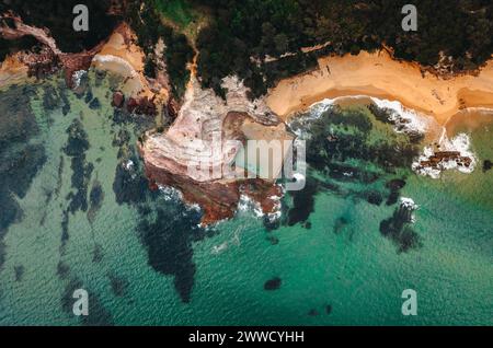 Aerial Drone Shot of Aslings Beach Rock Pool in Eden, New South Wales ...