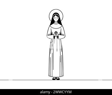 Christian nun, one line drawing vector illustration Stock Vector Image ...