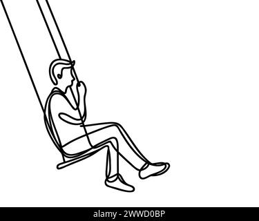 Man swinging on a swing in continuous line art drawing style. Black ...