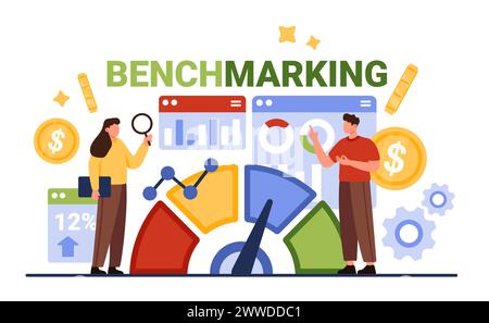 Benchmarking analysis. Tiny people compare business indicators of ...