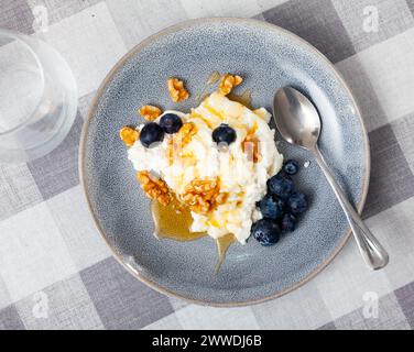 Traditional Catalan mato con miel, delicate soft whey cheese made from ...