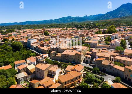 Drone view of Prades summer cityscape, Pyrenees-Orientales, France ...