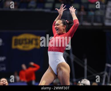Arkansas gymnast Maddie Jones competes on the balance beam against LSU ...