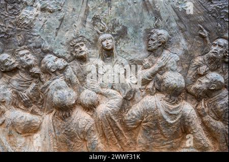 The Descent of the Holy Spirit – Third Glorious Mystery of the Rosary. A relief sculpture on ...