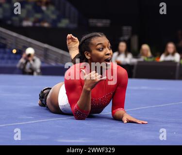 Arkansas' Frankie Price competes on the uneven parallel bars against ...