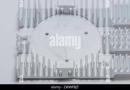 Closeup of mounting surface of rectangle aluminum heat sink on white ...