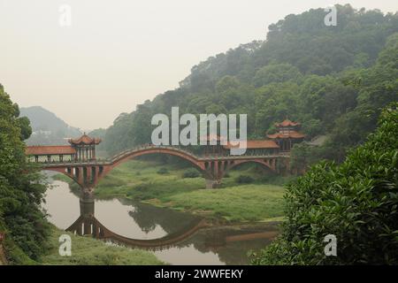 Leshan, Sichuan Province, China --- Bridge leading to Dafo, the Giant ...