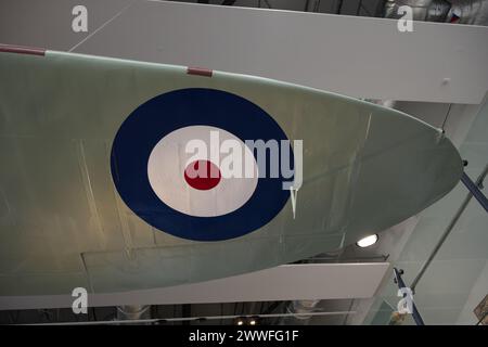 Spitfire hanging in the visitor Centre of the Battle of Britain Bunker ...
