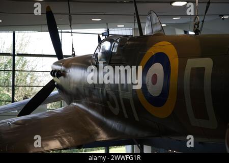 Spitfire hanging in the visitor Centre of the Battle of Britain Bunker ...