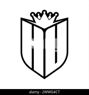 HU Letter monogram with shield shape with crown black and white color design template Stock ...