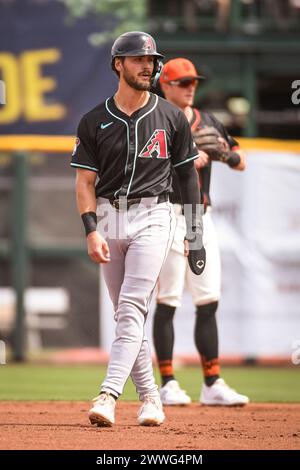 Arizona Diamondbacks third baseman Blaze Alexander gets the force out ...