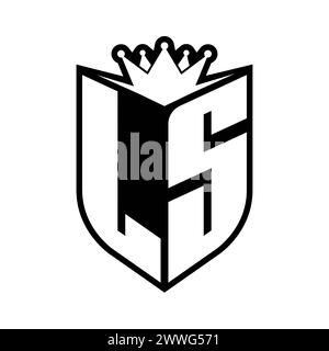 LS Letter monogram with shield shape with crown black and white color ...