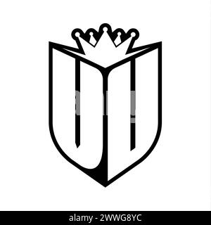 VU Letter bold monogram with shield and crown outline shape with black ...